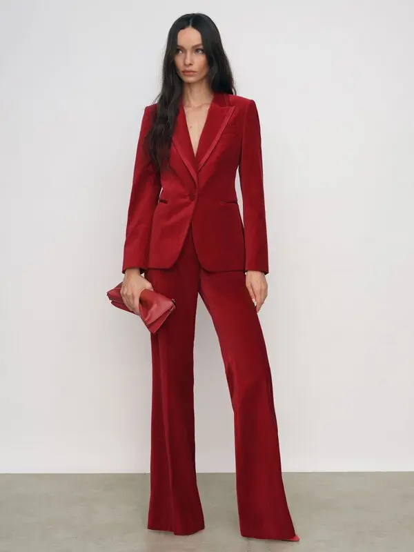 REISS Elia Velvet Suit Blazer - Red