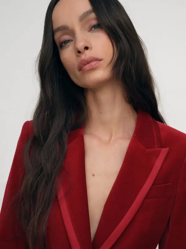 REISS Elia Velvet Suit Blazer - Red