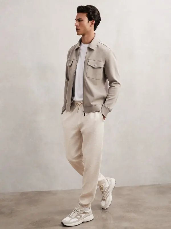 REISS Bell Jersey Drawstring Cuffed Joggers - Oatmeal