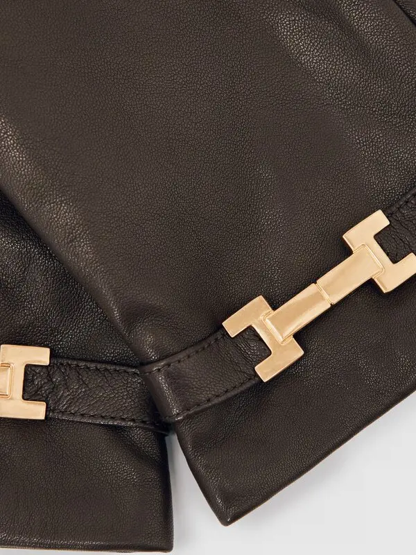 REISS Harriet Leather Gloves With Gold-tone Hardware