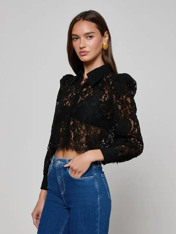 L'Agence Anita Lace Blouse Top - Black