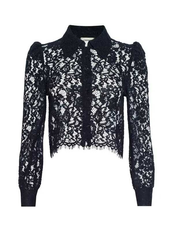 L'Agence Anita Lace Blouse Top - Black