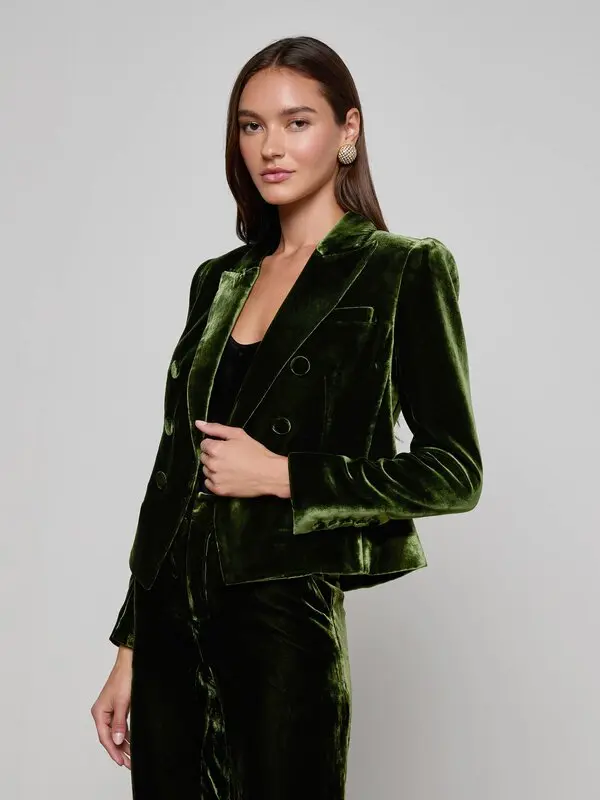L'Agence Brooke Velvet Double-breasted Blazer
