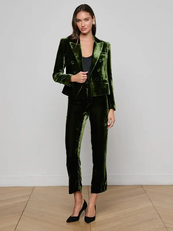L'Agence Brooke Velvet Double-breasted Blazer