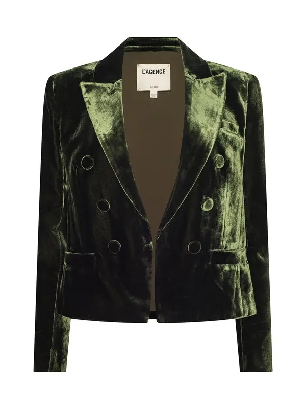 L'Agence Brooke Velvet Double-breasted Blazer