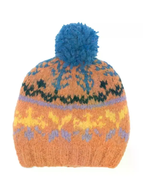 Frantic Fairisle Pom-Pom Beanie In Orange - 10% Off  display picture 1