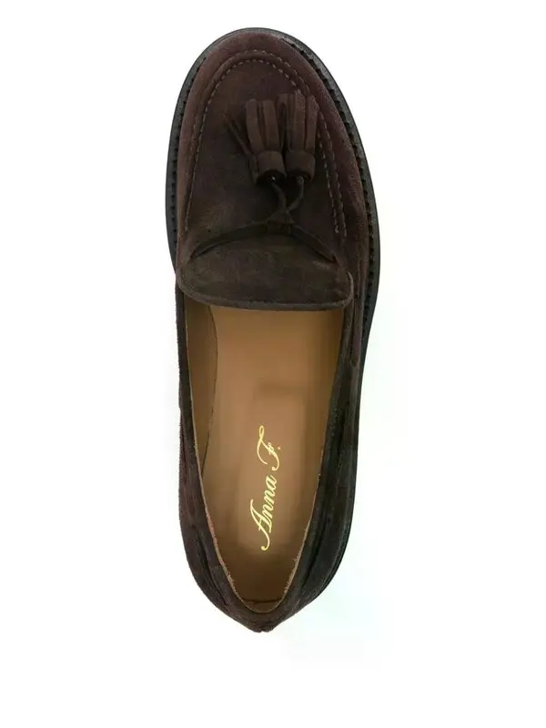ANNA F. Tassel Leather Loafers - Brown