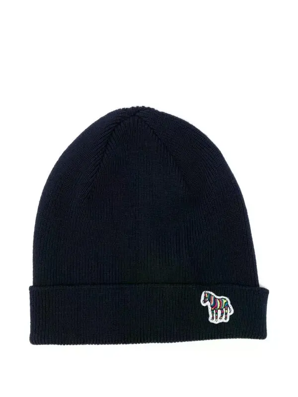 Paul Smith Zebra-appliqué Wool Beanie - Blue