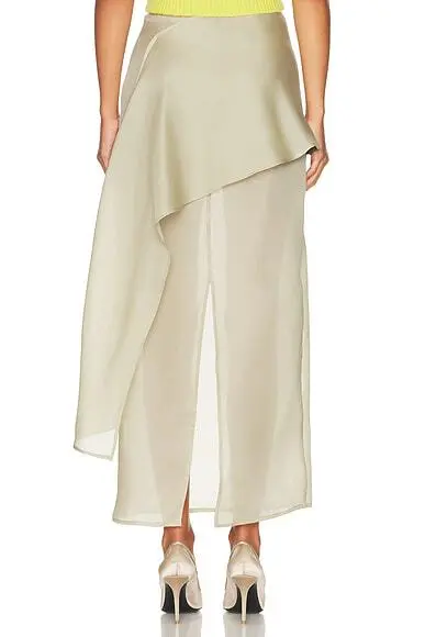 HELSA The Silk Gazar Skirt With Drape - Stone