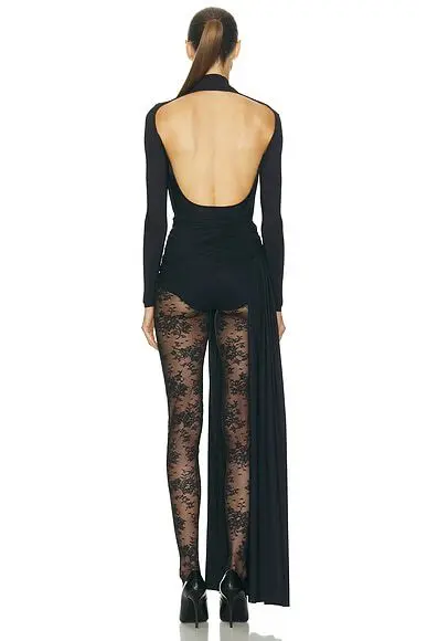 Balenciaga Long Sleeve Plunge Neck Asymmetrical Swimwear Dress
