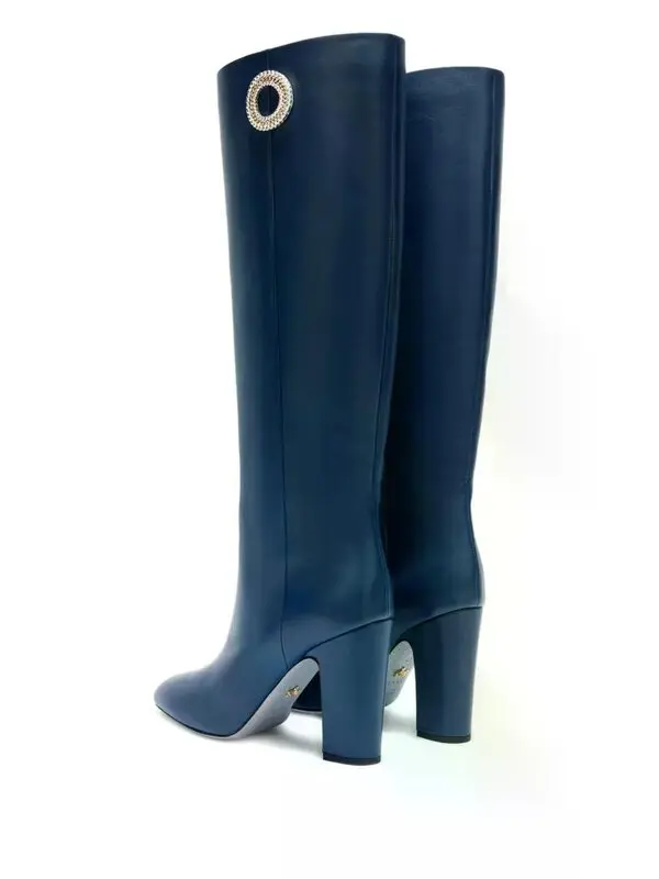 GENNY 90mm Crystal-embellished Leather Knee-high Boots