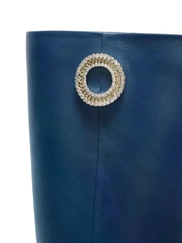 GENNY 90mm Crystal-embellished Leather Knee-high Boots