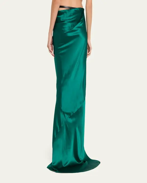 TOM FORD Asymmetric Satin Maxi Skirt - Forest