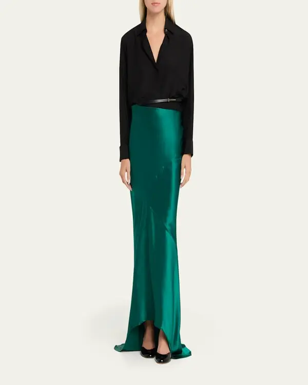 TOM FORD Asymmetric Satin Maxi Skirt - Forest