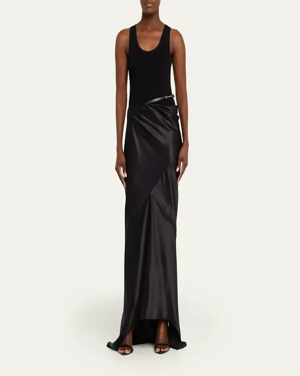 TOM FORD Asymmetric Satin Maxi Skirt - Forest