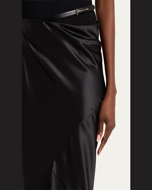 TOM FORD Asymmetric Satin Maxi Skirt - Forest