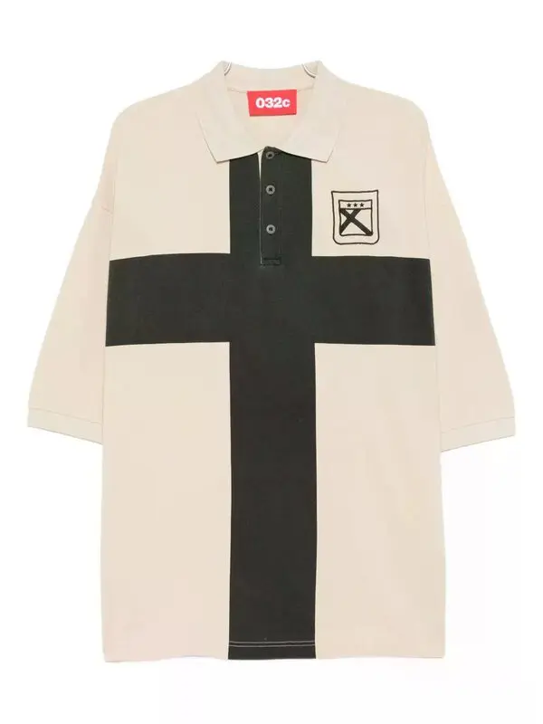 032C Cross Print Polo Shirt - Neutrals