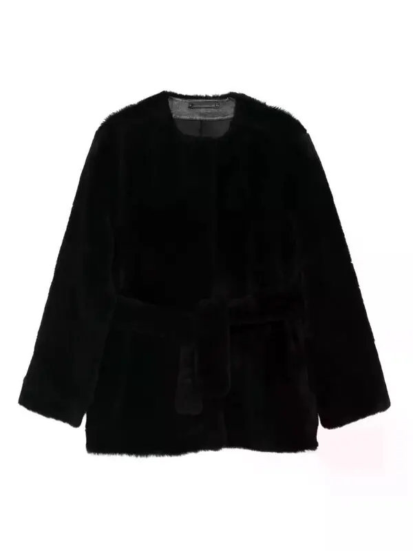 TOTEME Belted Shearling Jacket - Black