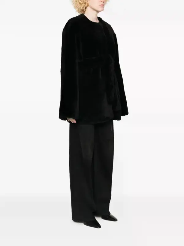 TOTEME Belted Shearling Jacket - Black