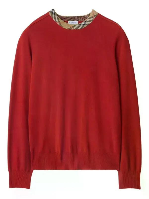 Burberry Check-trimmed Wool Sweater - Red