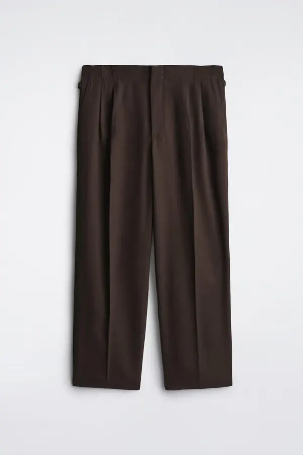 Cos Pleated Wool-blend Straight-leg Trousers - Brown