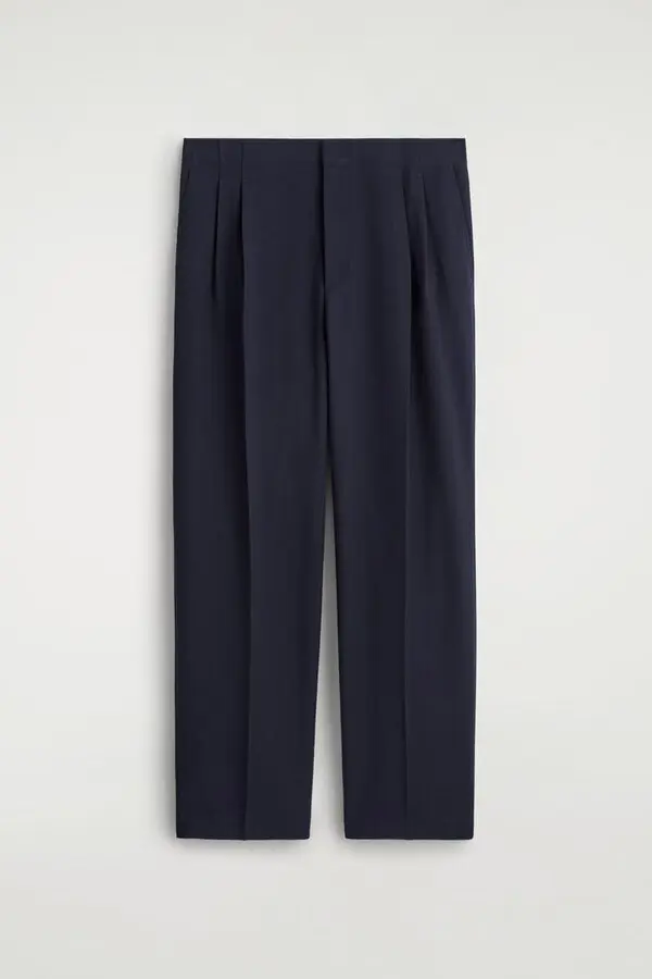 Cos Pleated Wool-blend Trousers - Navy
