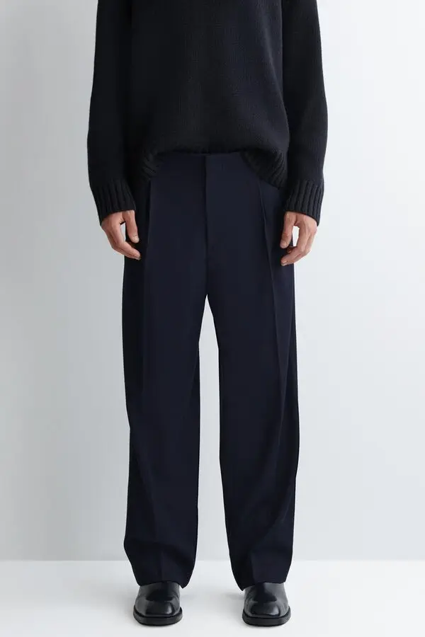 Cos Pleated Wool-blend Trousers - Navy