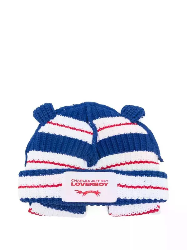 CHARLES JEFFREY LOVERBOY Striped Beanie With Ears - Blue