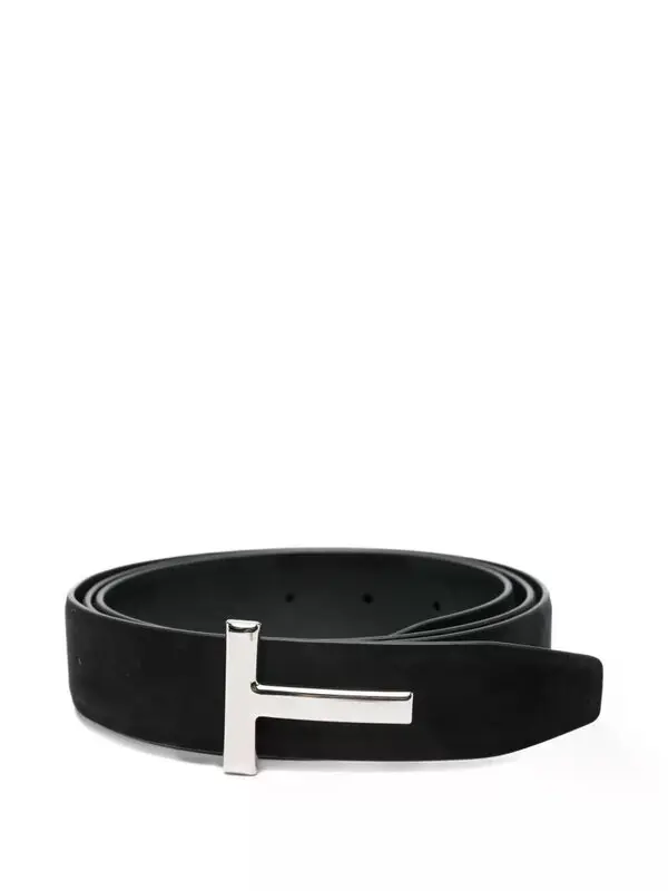 TOM FORD T-buckle Suede Belt - Black