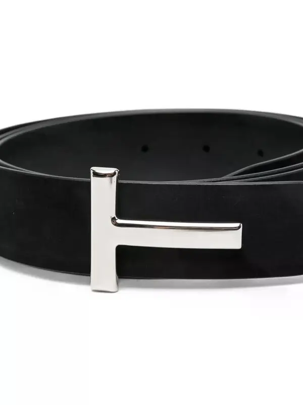 TOM FORD T-buckle Suede Belt - Black