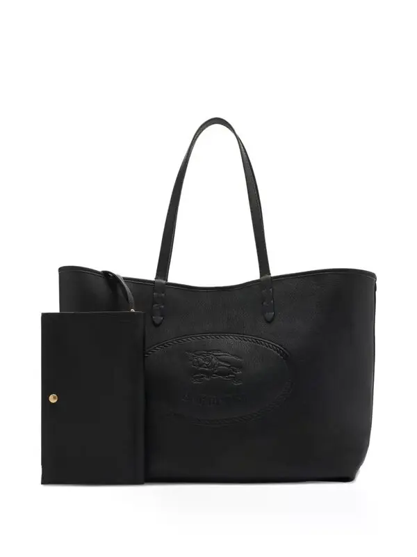 Burberry Logo-debossed Leather Tote - Black