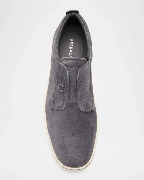 FERRAGAMO Alfie Suede Gancini Stamp Slip-on Sneakers - Blue