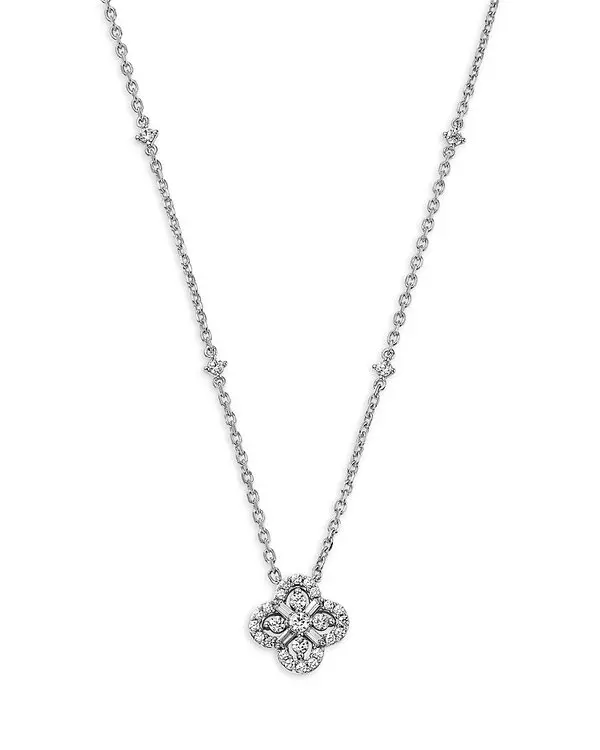 Bloomingdale'S Diamond And Clover Pendant Necklace - White Gold