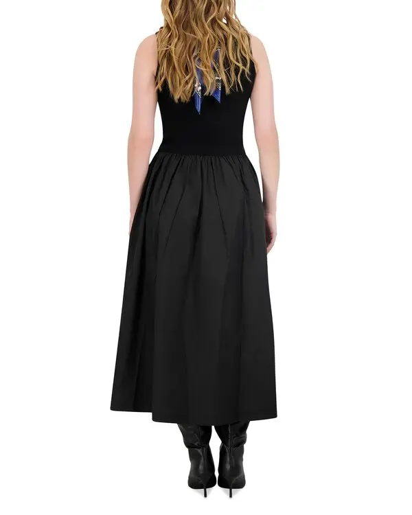 POINT Mixed Media Turtleneck Midi Dress - Black