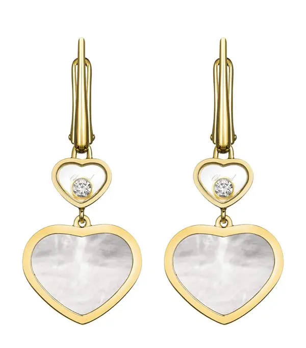 Chopard Yellow Diamond And Mother-of-pearl Happy Hearts Drop Earrings - Gold