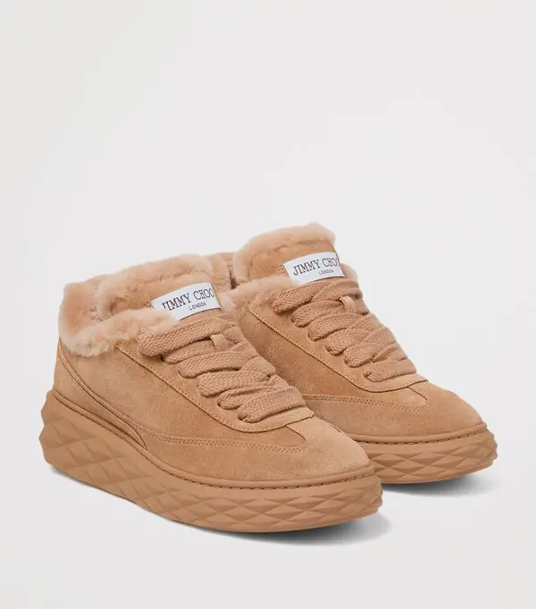 JIMMY CHOO Diamond Maxi Retro Suede-shearling Sneakers - Beige