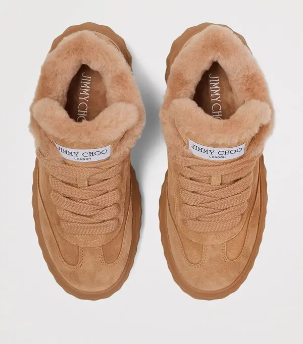 JIMMY CHOO Diamond Maxi Retro Suede-shearling Sneakers - Beige