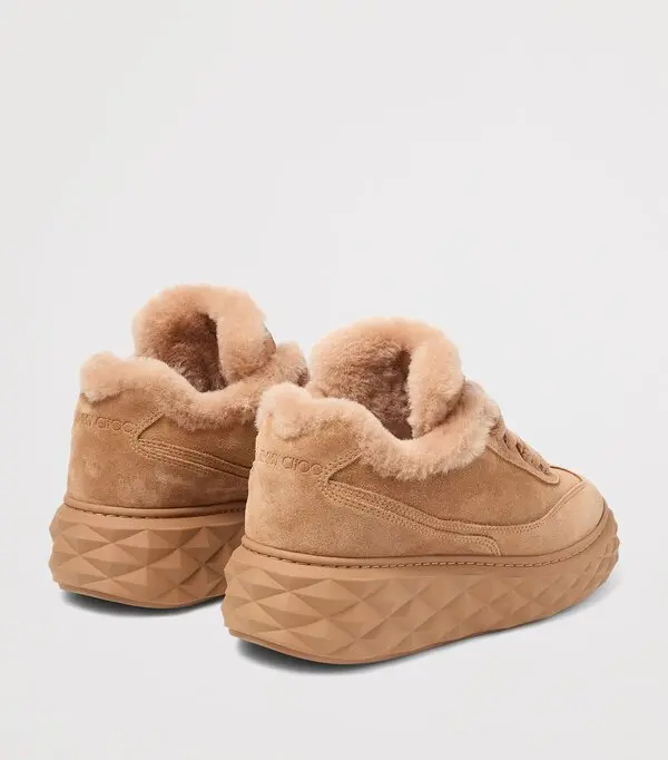 JIMMY CHOO Diamond Maxi Retro Suede-shearling Sneakers - Beige