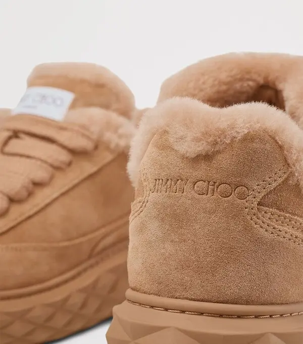 JIMMY CHOO Diamond Maxi Retro Suede-shearling Sneakers - Beige