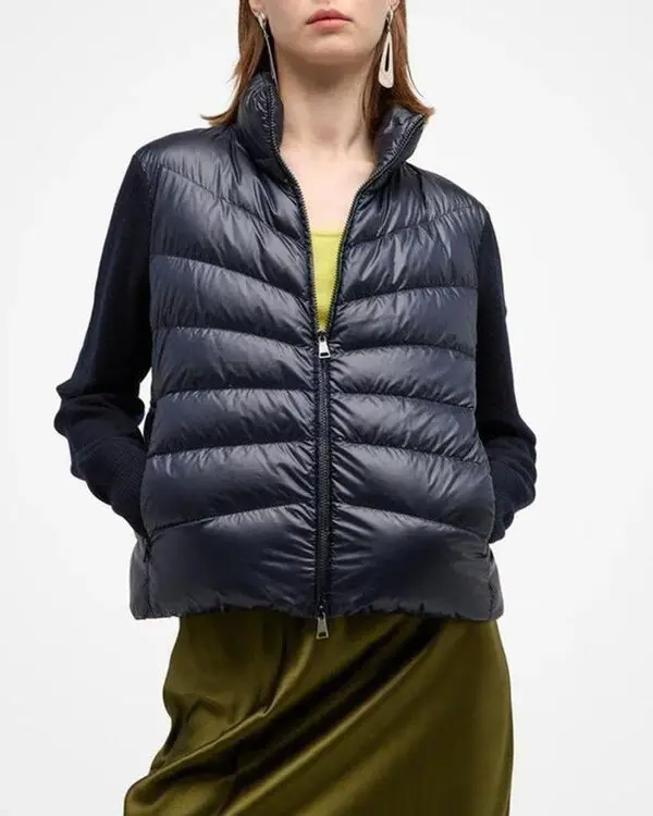 Moncler Wool-blend Puffer Cardigan - Navy