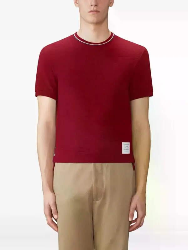 Thom Browne Ribbed-cuff Striped-detail T-shirt
