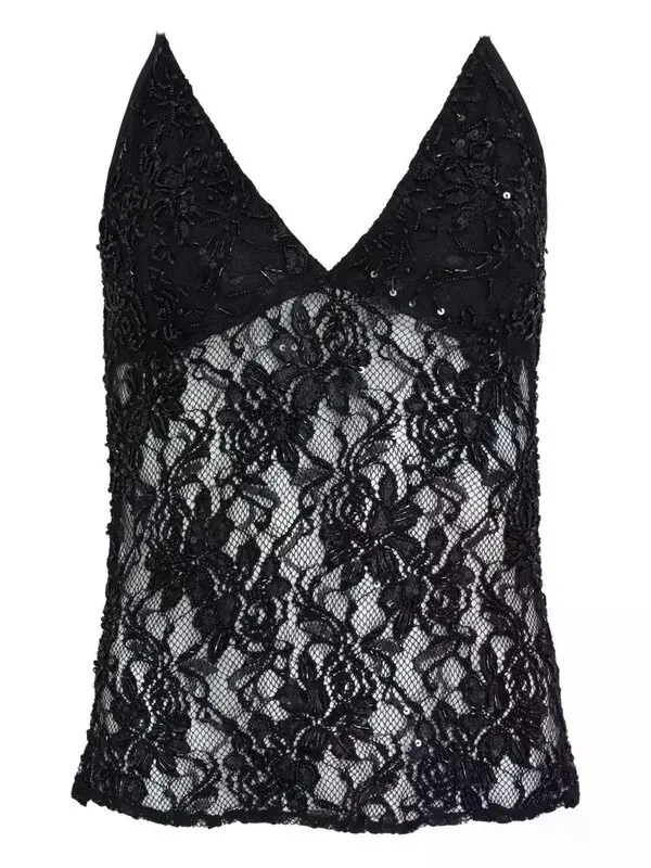 AMIR SLAMA Lace Beaded Top