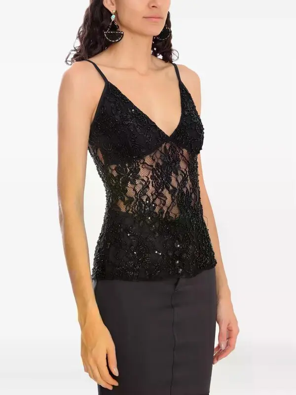 AMIR SLAMA Lace Beaded Top