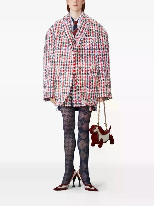 Thom Browne Gingham Satin-ribbon Tweed Pleated Mini Skirt