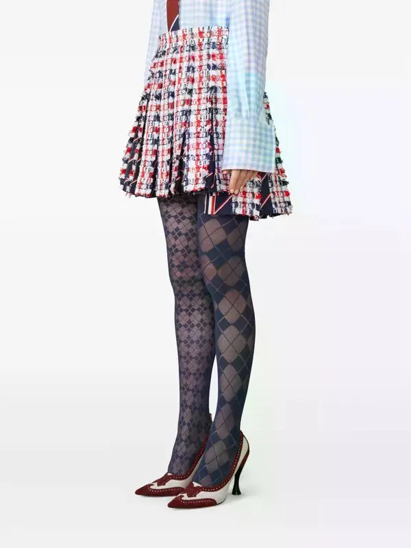 Thom Browne Gingham Satin-ribbon Tweed Pleated Mini Skirt