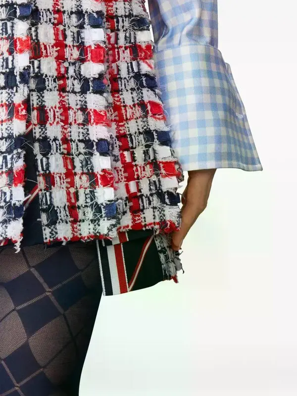 Thom Browne Gingham Satin-ribbon Tweed Pleated Mini Skirt