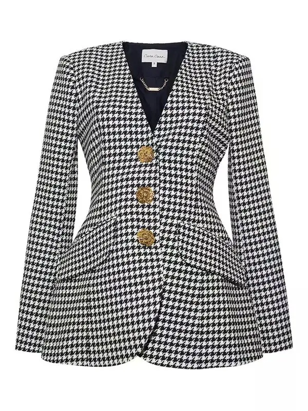 Cara Cara Houndstooth Single-breasted Blazer - White