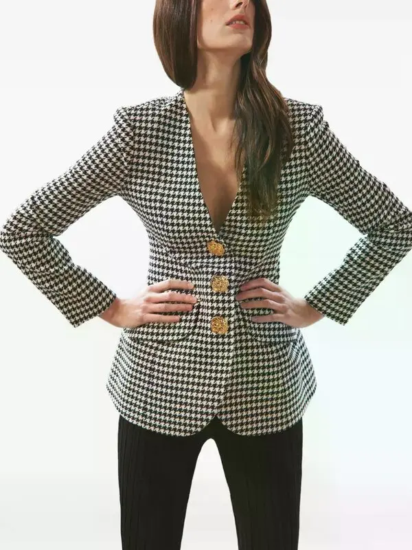 Cara Cara Houndstooth Single-breasted Blazer - White