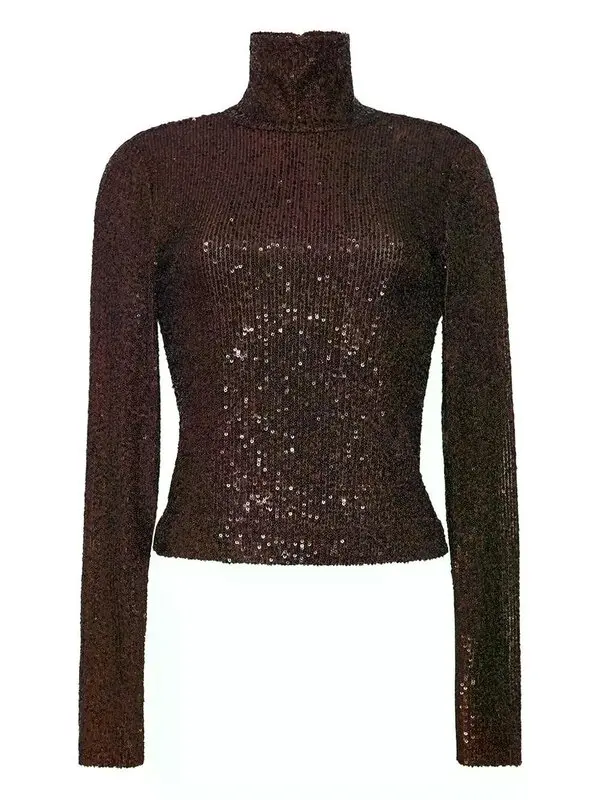 Cara Cara Sequin Turtleneck Top - Brown