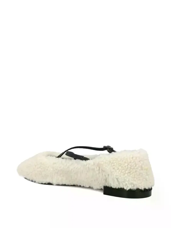 JIMMY CHOO Eleri Shearling Ballerinas With Patent Crossover Straps And Pearl Embellishment - Neutrals